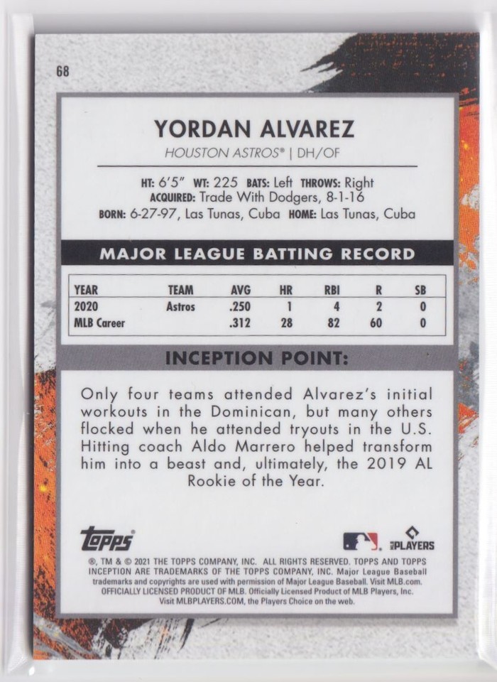 2021 Topps Inception Yordan Alvarez #68 Houston Astros | eBay