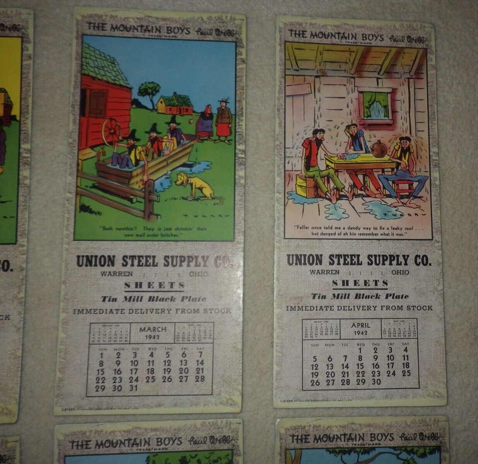 THE MOUNTAIN BOYS Paul Webb UNION STEEL SUPPLY CO OHIO 1942 CALENDAR ...
