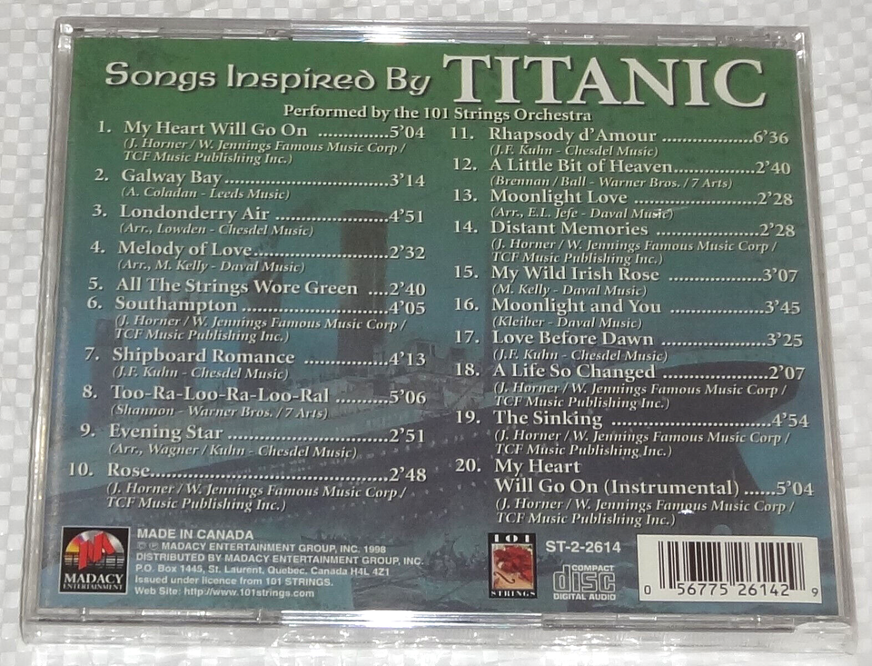 SONGS INSPIRED BY TITANIC 101 STRINGS ORCHESTRA 1998 MADACY CD NEW ...