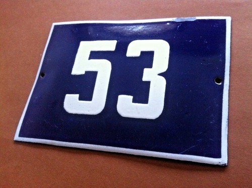 VINTAGE EUROPEAN ENAMEL SIGN PORCELAIN HOUSE NUMBER 53 DOOR GATE SIGN ...