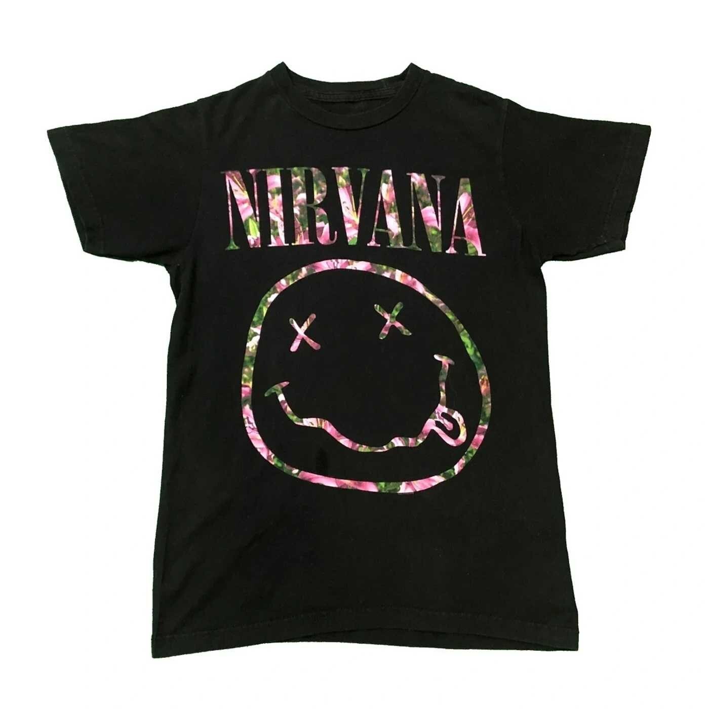 Vintage 2014 Nirvana Flower Smiley Face Band Tee - Sm… - Gem