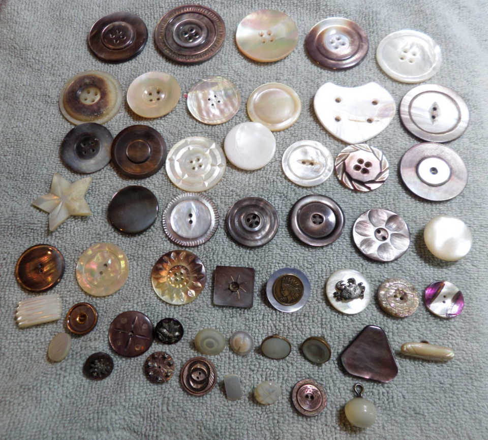 51 Vintage Antique MOP Mother of Pearl Buttons VARIOUS SIZES SHAPES ...