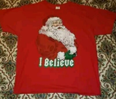Dec 25th Santa I Believe TShirt Size XL Crewneck Red Short Sleeve ...