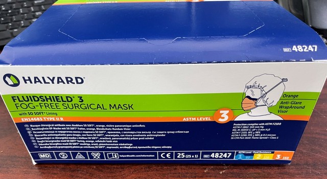 Halyard Fluidshield 3 Fog- Surgical Mask Orange Ref 48247 for sale ...