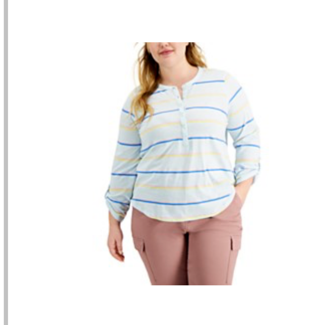 Style&Co Plus Size Blue Cotton Striped long sleeve Roll-Tab Henley ...