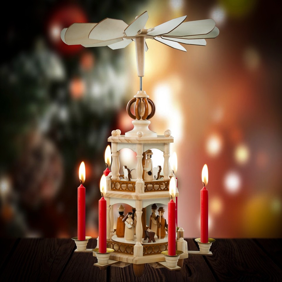 German Style Christmas Pyramid Carousel Nativity Windmill Scene- 17.5 ...