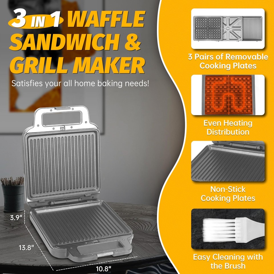 Panini Grill Press Breakfast Sandwich Maker 3 in 1, Electric Griddle ...
