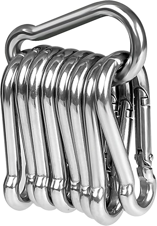 5-Pack Stainless Steel Carabiner Hooks - Heavy-Duty, Lightweight ...