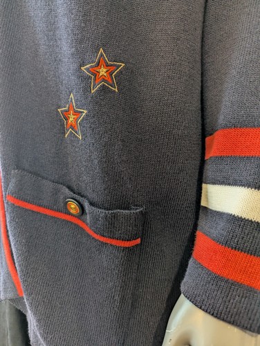Horst Basler Blue Oversized Cardigan Embroidered Stars Sleeve Stripes L ...