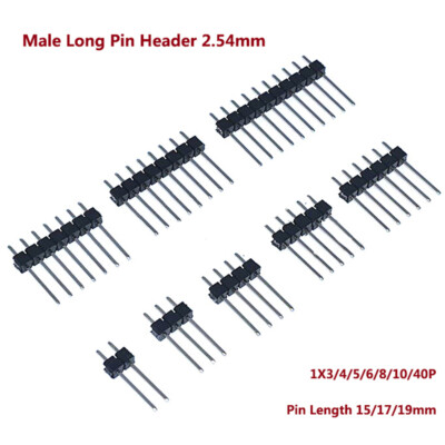 Male Long Pin Header 2.54mm Connectors 1X3/4/5/6/8/10/40P Pin Length 15 ...