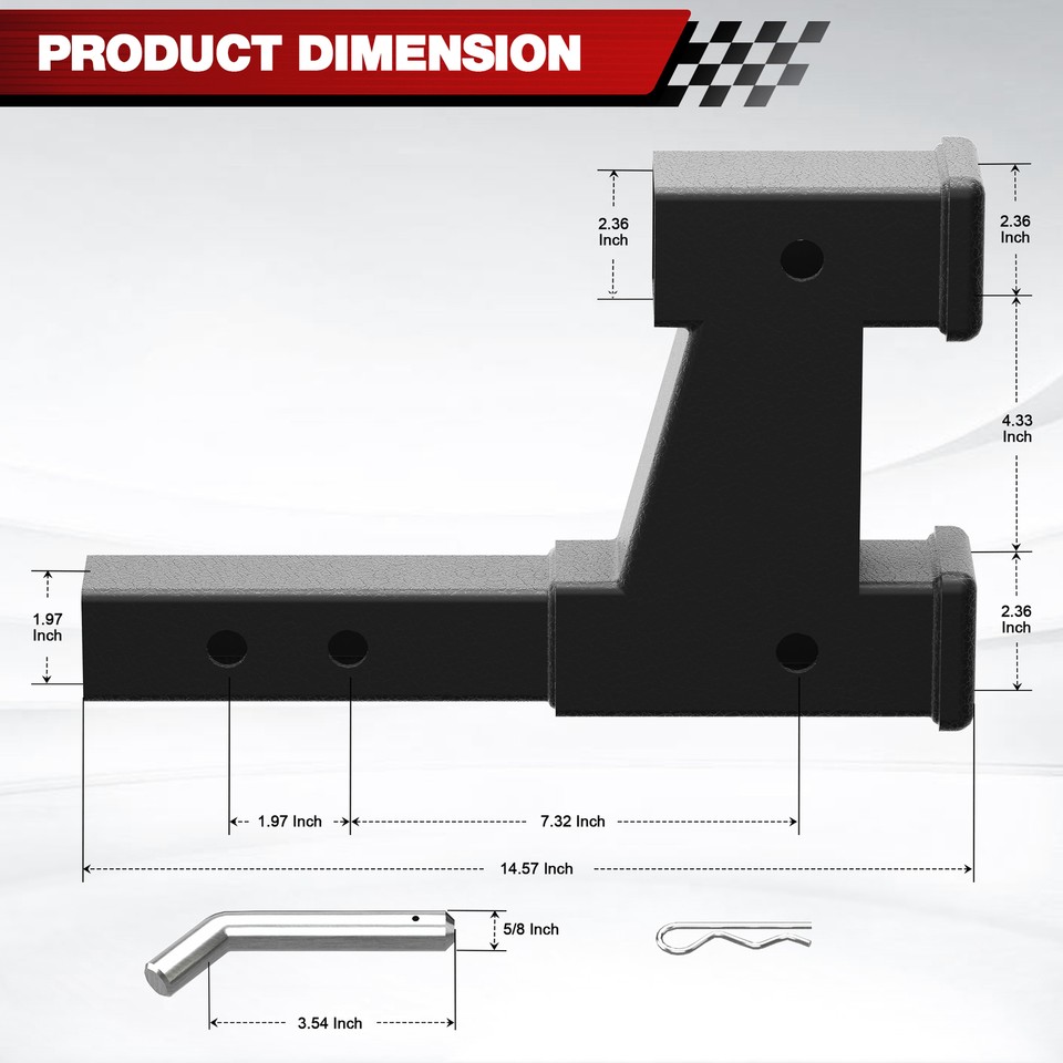 4000LB Dual 2" Trailer Receiver Hitch Rise-Drop Adapter Extender ...