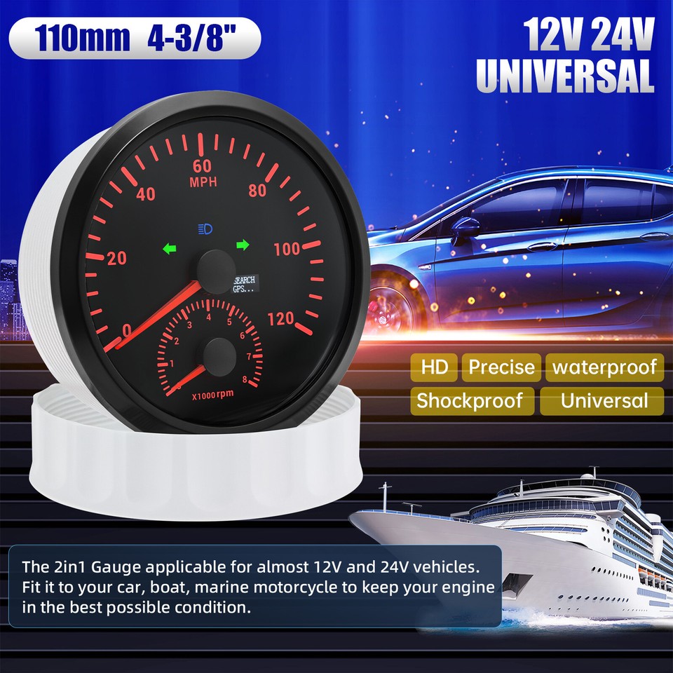110mm Boat GPS Speedometer 0-120MPH Tachometer Turn Signal High Beam ...