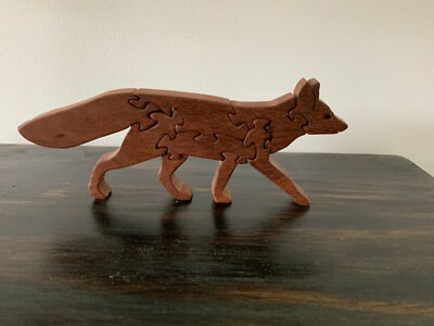Fox Hand Crafted Walnut Wood Interlocking Puzzle | eBay