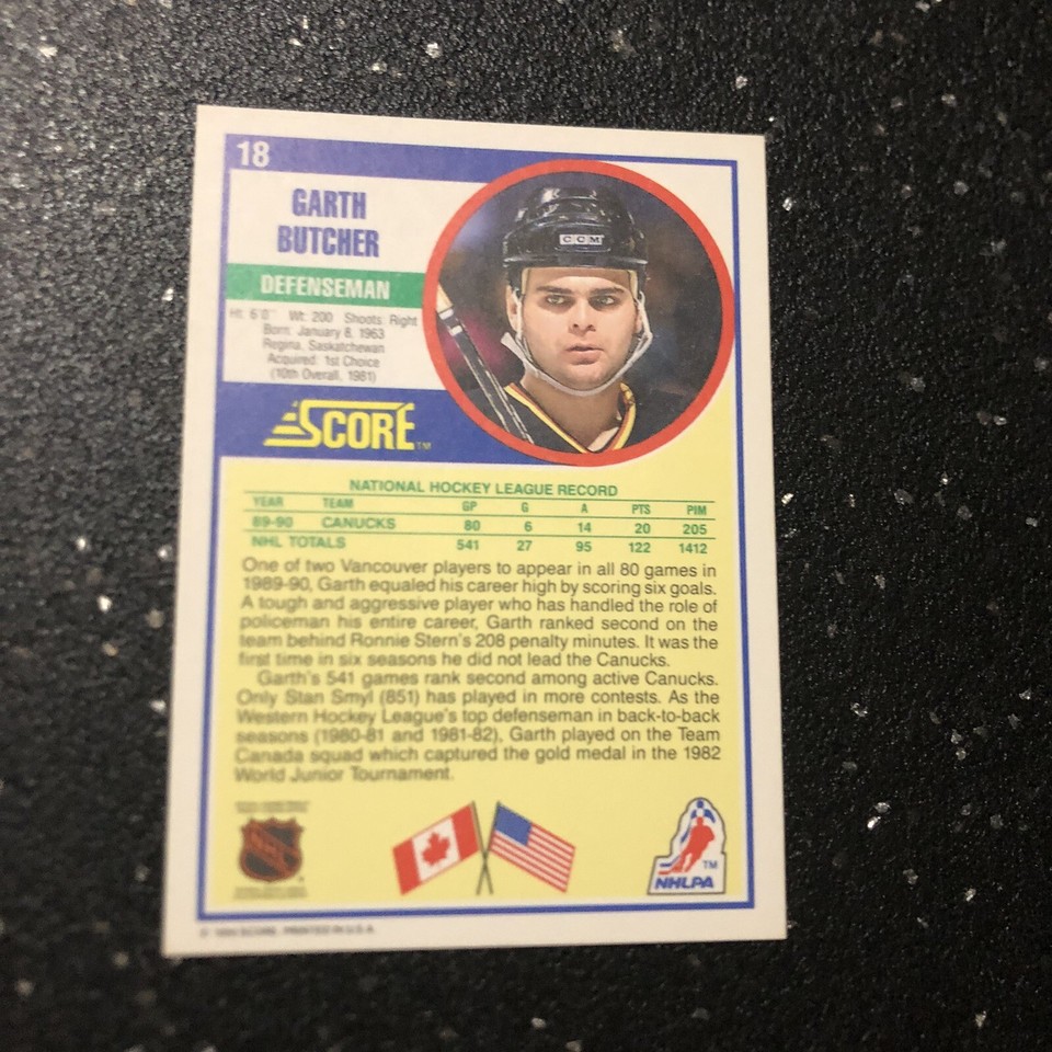 Garth Butcher 1990 Score Hockey #18 NHL Vancouver Canucks Defenseman | eBay
