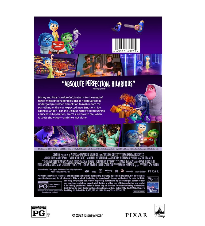 Disney Pixar Inside Out 2 DVD Movie New Emotions Adventure for Riley ...