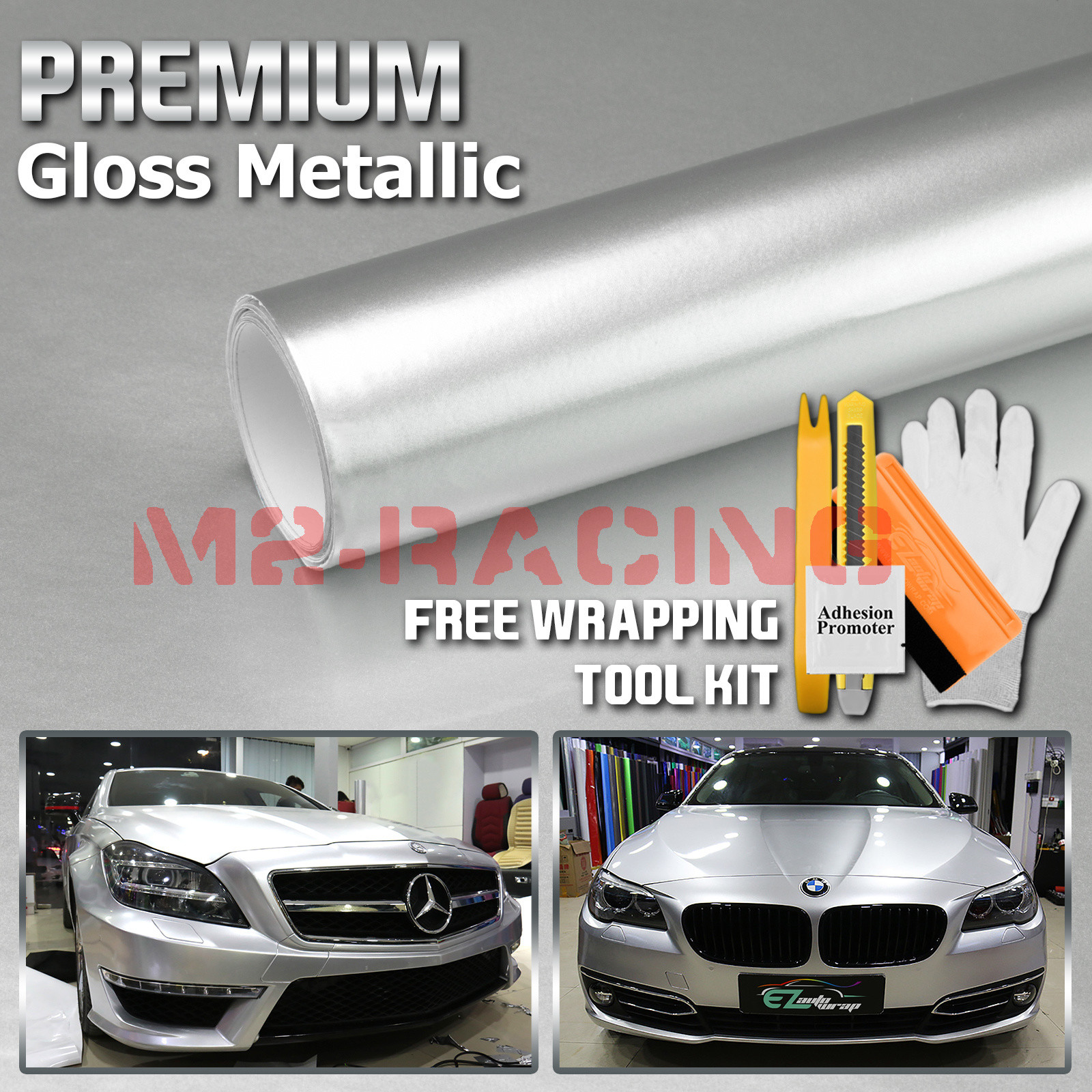 Premium Gloss Metallic Silver High Glossy Sticker Decal Vinyl Wrap Air ...