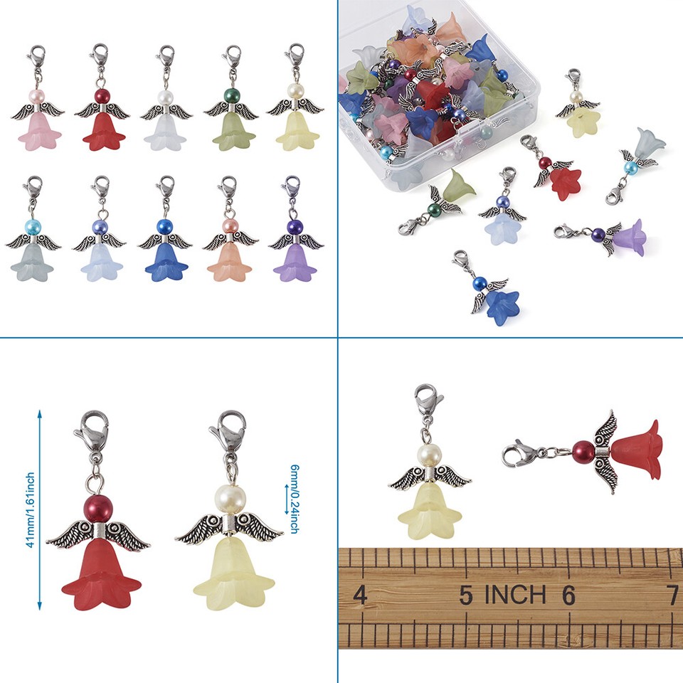40pcs Acrylic Angel Pendants Cute Wing Dangle Charms With Glass Pearl ...