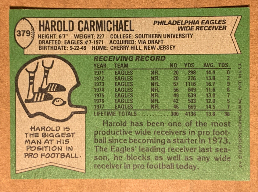 Harold Carmichael 1978 Topps Football Card #379 NM-MT (BIGJ’S ...