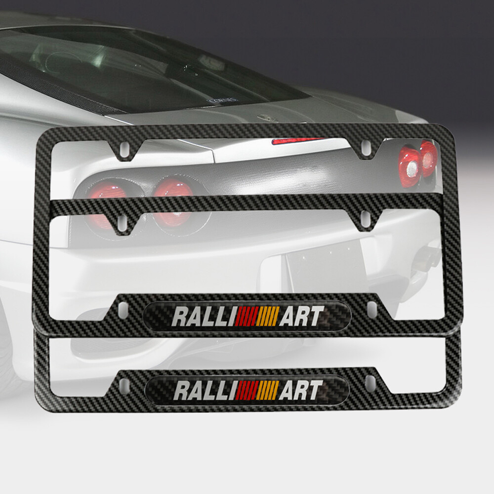 2x Ralliart Carbon Fiber Stainless Steel License Plate Frame & Blk ...