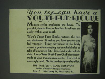 1930 Walter F. Ware Youth-form Girdle Ad - You, too, can have a ...