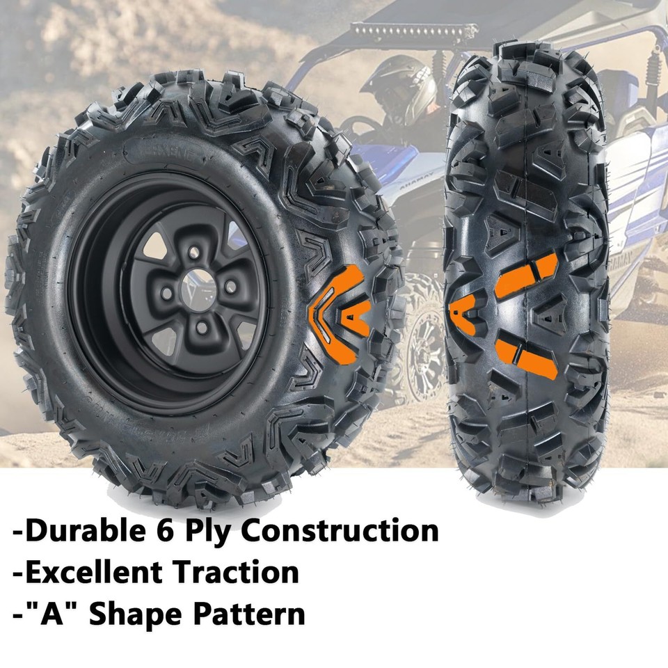 🧰Set of 2 ATV Wheel and 12" Rim 25x10-12 ATV Tire PCD 4*110 Bolt 4+3 ...