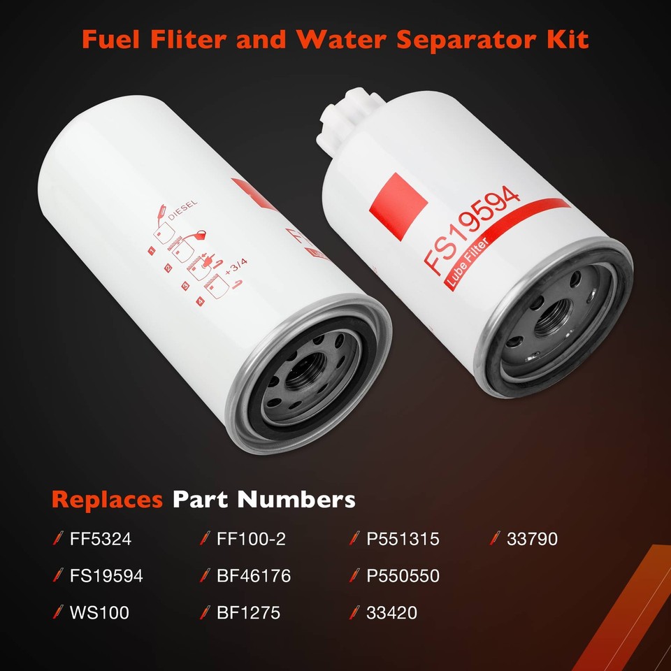 FF5324 FS19594 Diesel Fuel Filter Kit For Dodge Ram 2500 3500 Cummins ...