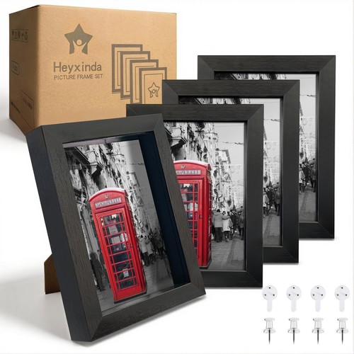 Heyxinda 5x7 Shadow Box Picture Frames Set of 4 Black Shadow Box Frame ...