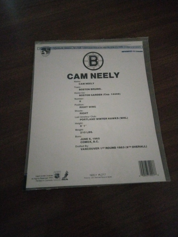 CAM NEELY Boston Bruins Mini-poster 1990 #L217 58923302176| eBay