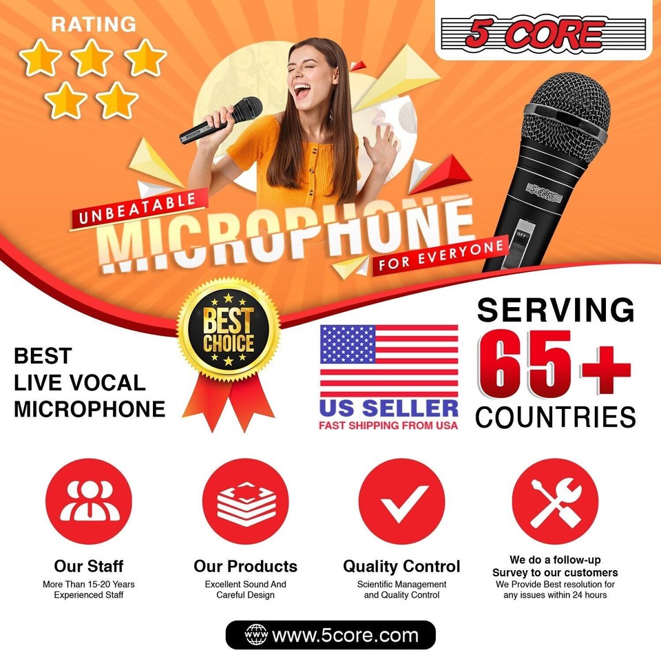 5Core XLR Microphone Dynamic Mic Karaoke Singing Studio Mics Handheld ...