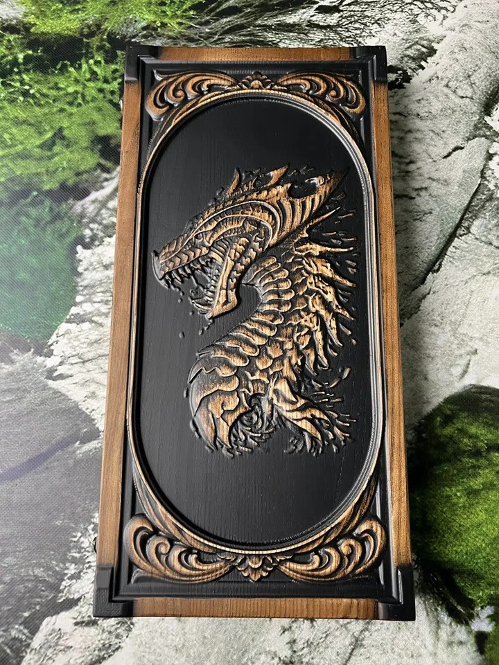 BACKGAMMON - Dragon - Luxury Handcraft Wooden Board Game Carved Set New ...