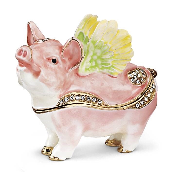 FLYING PIG Trinket Box With Swarovski Crystals & Hinged Lid New N Box ...