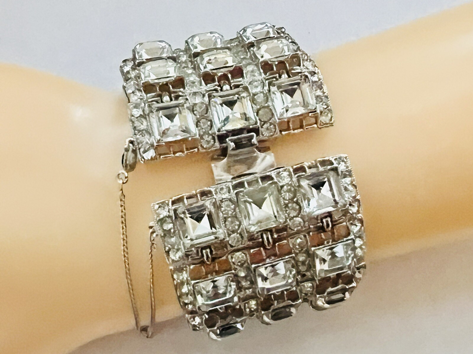Vintage Henry Bogoff Emerald Cut Triple Row Rhineston… - Gem