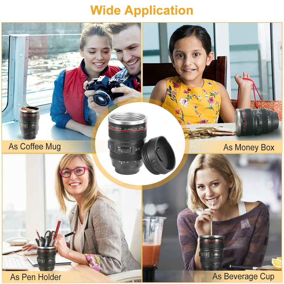 Camera Lens Coffee Mug Cup 24-105 Travel Stainless Steel Leakproof Lid ...