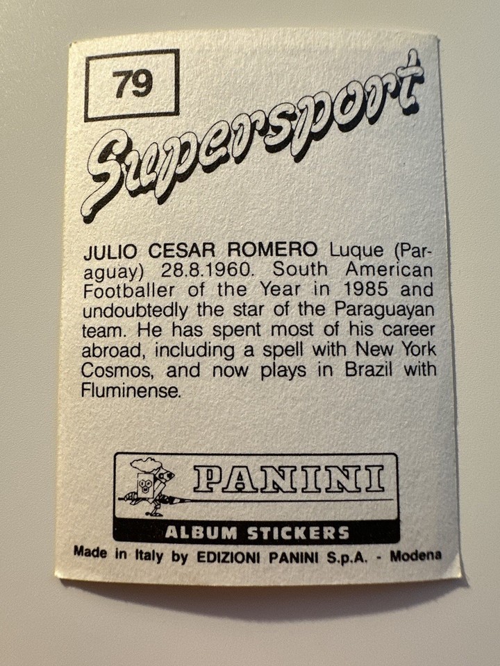 Rare Panini Supersport 1987 Sticker Julio Cesar Romero Football No 79 ...