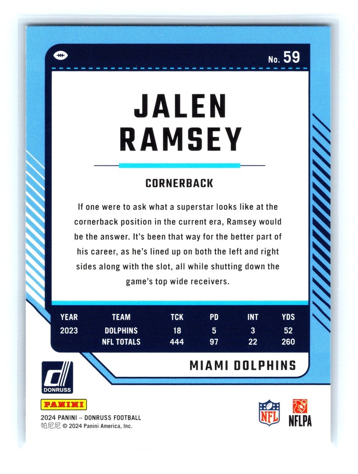 Jalen Ramsey 2024 Panini Donruss Football #59 Miami Dolphins | eBay