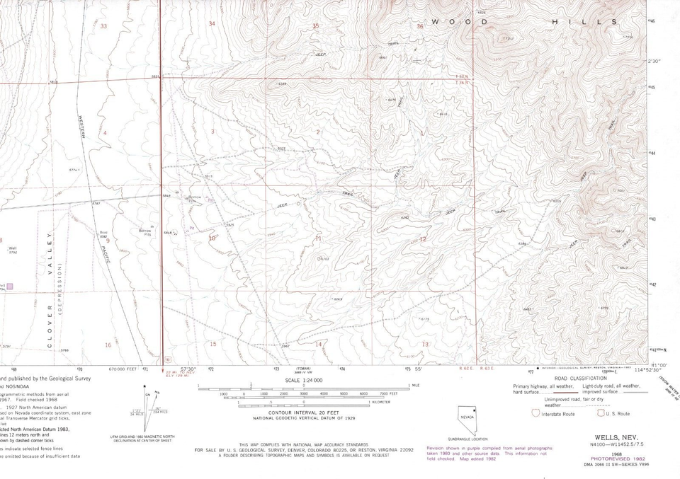 Wells, Nevada 1982 Vintage USGS Topo Map 7.5 Quadrangle Topographic | eBay