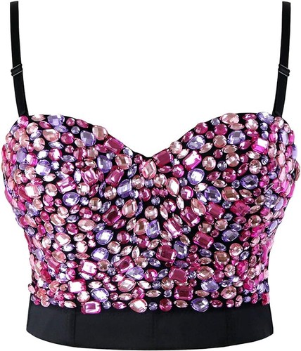 Charmian Women's Colorful Rhinestone Push Up Bra Clubwear Party Bustier ...