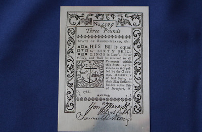 1977 Rhode Island Three Pounds 1786 Sterling Silver Note Franklin Mint ...