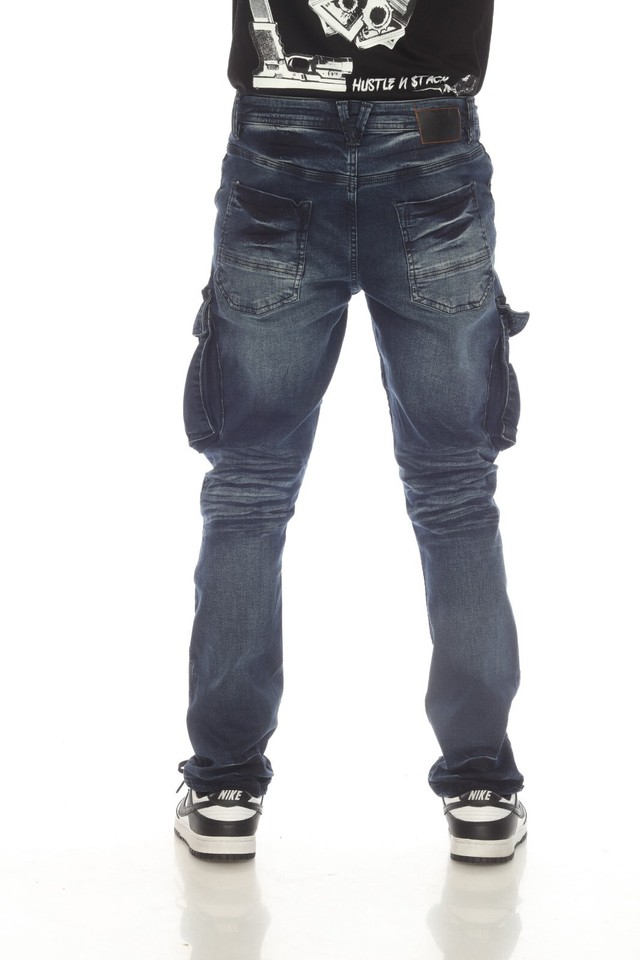 MED WASH CARGO Mens Ripped Skinny Jeans Premium Stretch Denim Jeans ...
