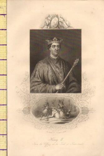 c1860 VICTORIAN PRINT ~ HENRY II ~ INSET THE MURDER OF THOMAS BECKET | eBay