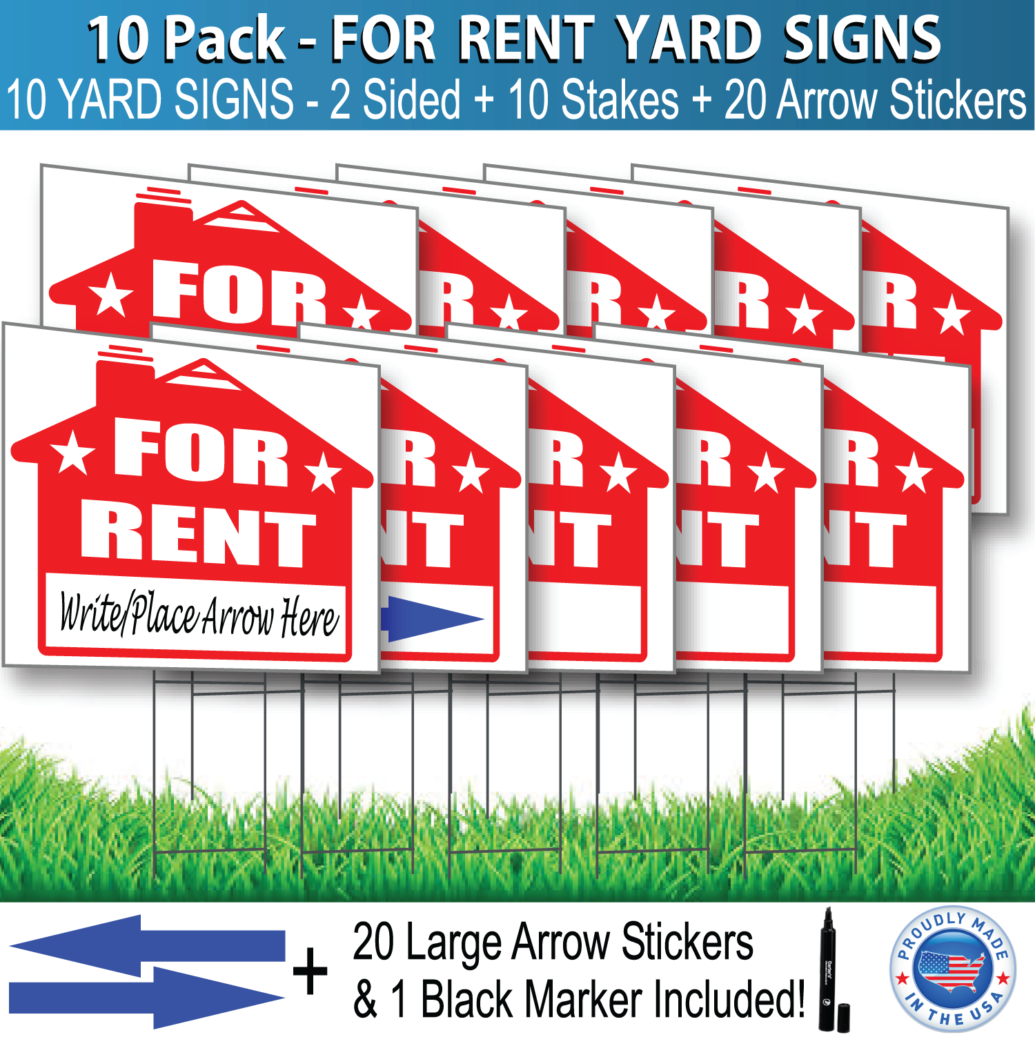 10 Pack FOR RENT SIGNS 18x24 Yard Signs Lawn Signs 2 Sided FREE ...