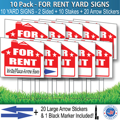 10 Pack FOR RENT SIGNS 18x24 Yard Signs Lawn Signs 2 Sided FREE ...