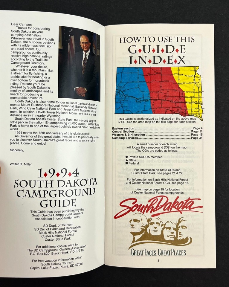 1994 South Dakota Campground Guide Directory Parks Lakes Vintage Travel ...