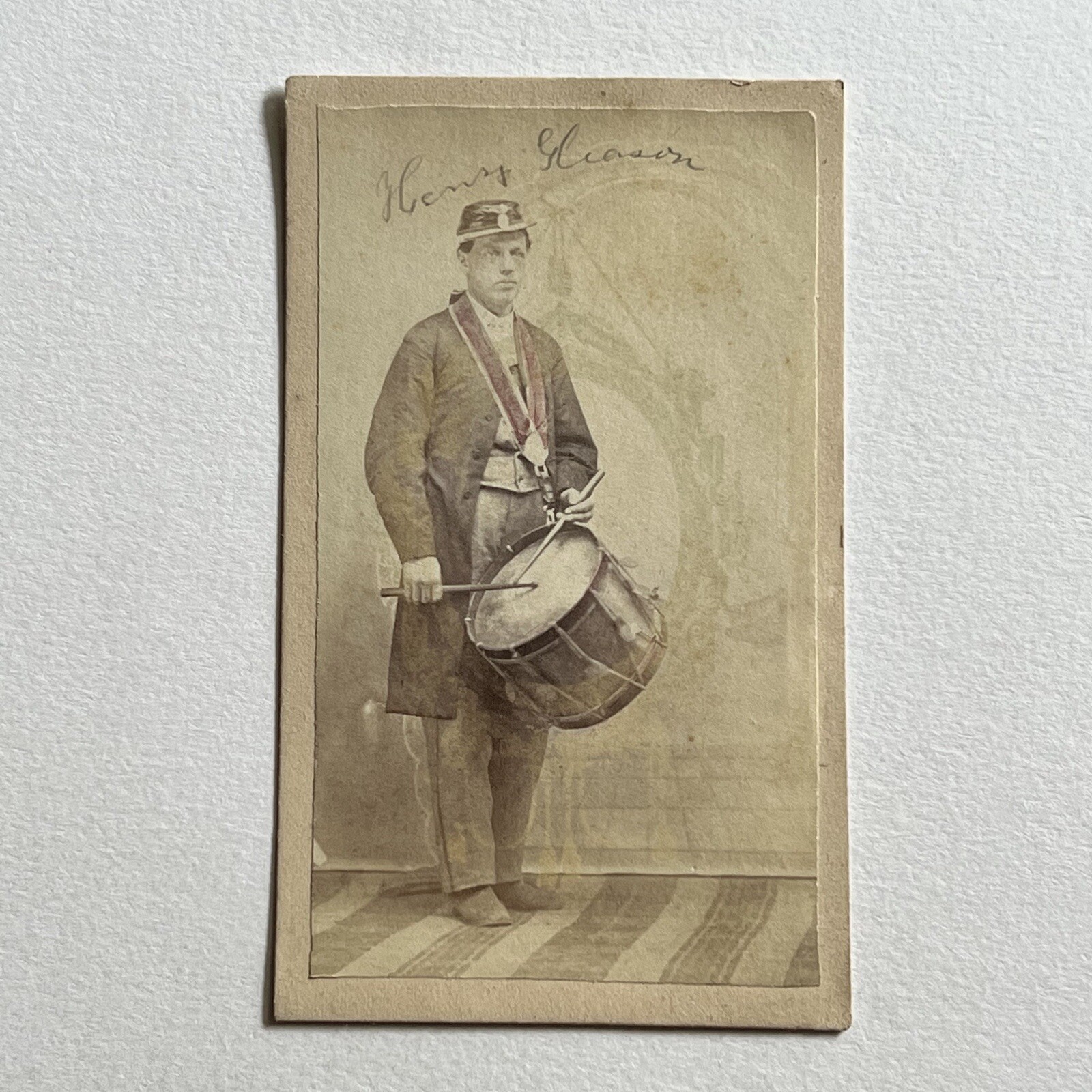 Antique CDV Photograph Man Playing Tenor Drum ID Henry Gleason Military ...