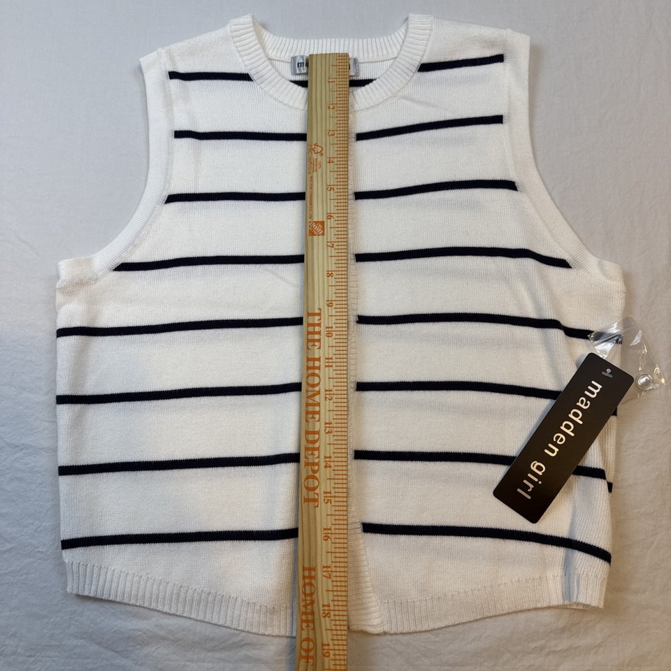NWT MADDEN GIRL White NAVY STRIPE Cotton Knit Button-Up Vest Size Large ...