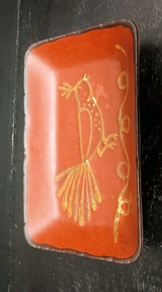 Vintage Redware Ragon House Pottery Rectangle Dish Folk Art Bird Motif ...