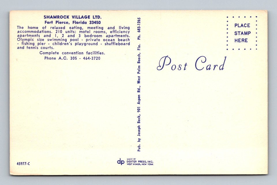 Fort Pierce FL-Florida Shamrock Village LTD Vintage Postcard Post | eBay