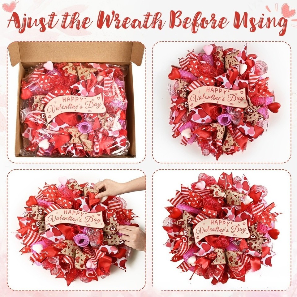 Romantic Present Heart Ribbon Wreath Handcrafted Simulation Silk Net ...