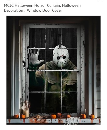 Halloween Jason Scary Curtain Window With Suction Cups Decorations | eBay