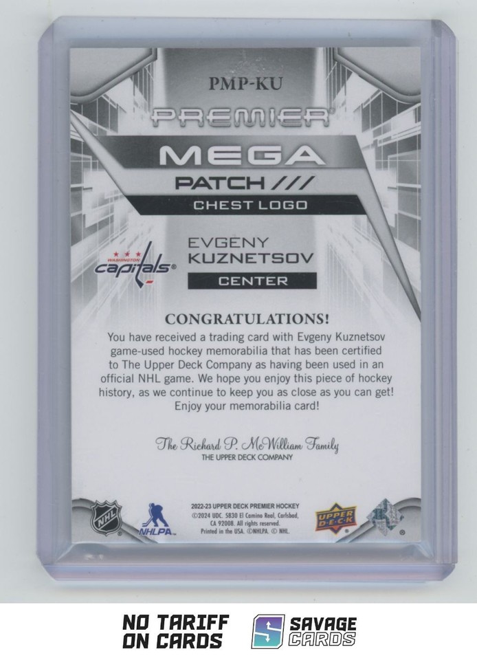 2022-23 Upper Deck Premier Mega Patch ''Chest Logo'' Evgeny Kuznetsov ...